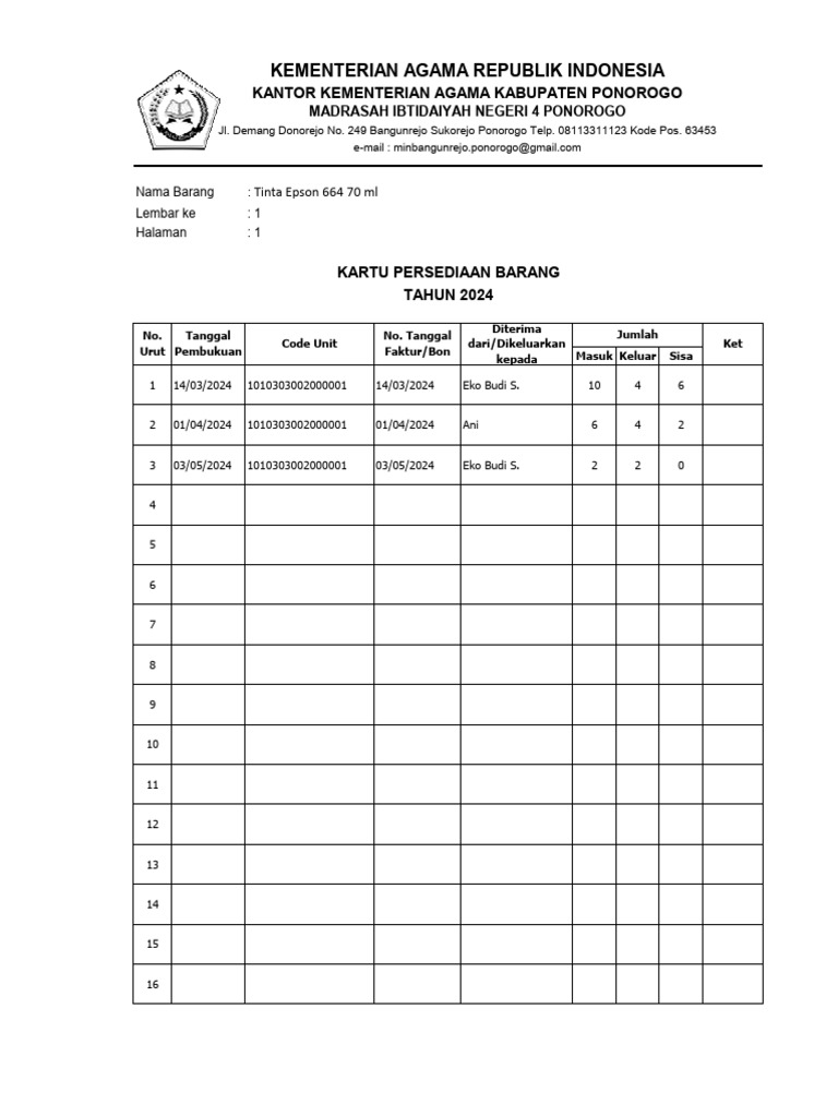 Kartu Persediaan Barang Tinta Print | PDF