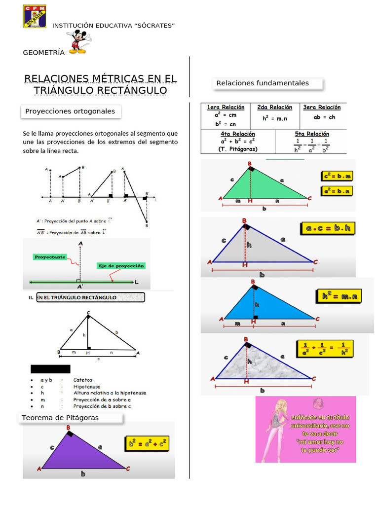Relaciones Métricas en El Triángulo Rectángulo | PDF