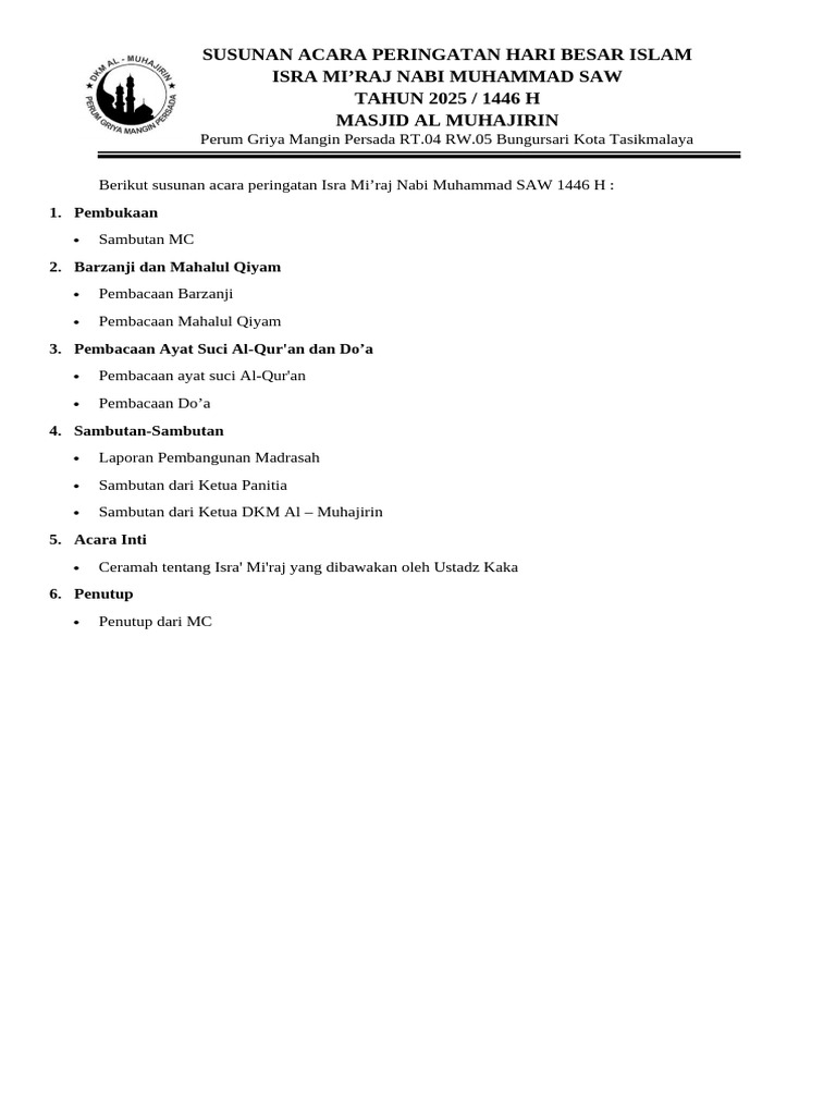 Susunan Acara Isra Mi'raj 1466 H | PDF