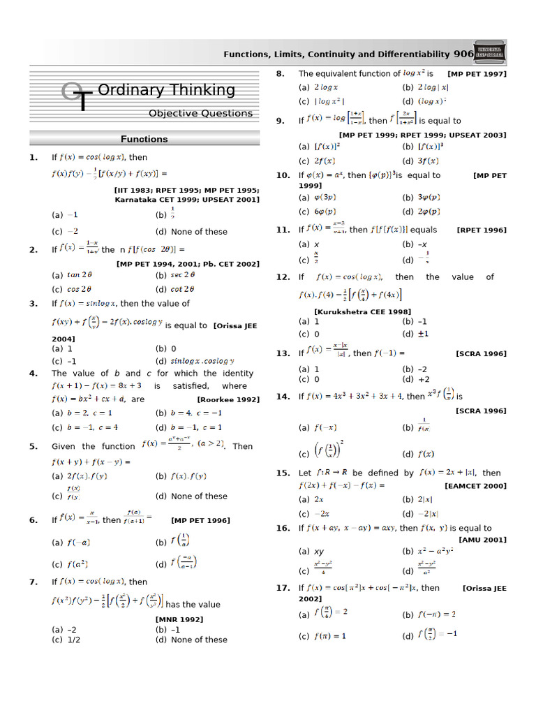 Chp-21 (Function, Limit, Continuity and Differentiability) - 1 | PDF | Function (Mathematics ...