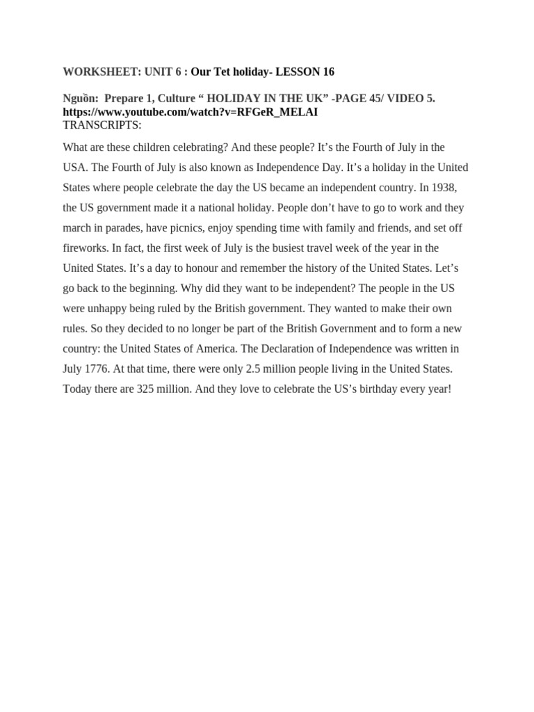 WORKSHEET UNIT 6 LESSON 16 | PDF