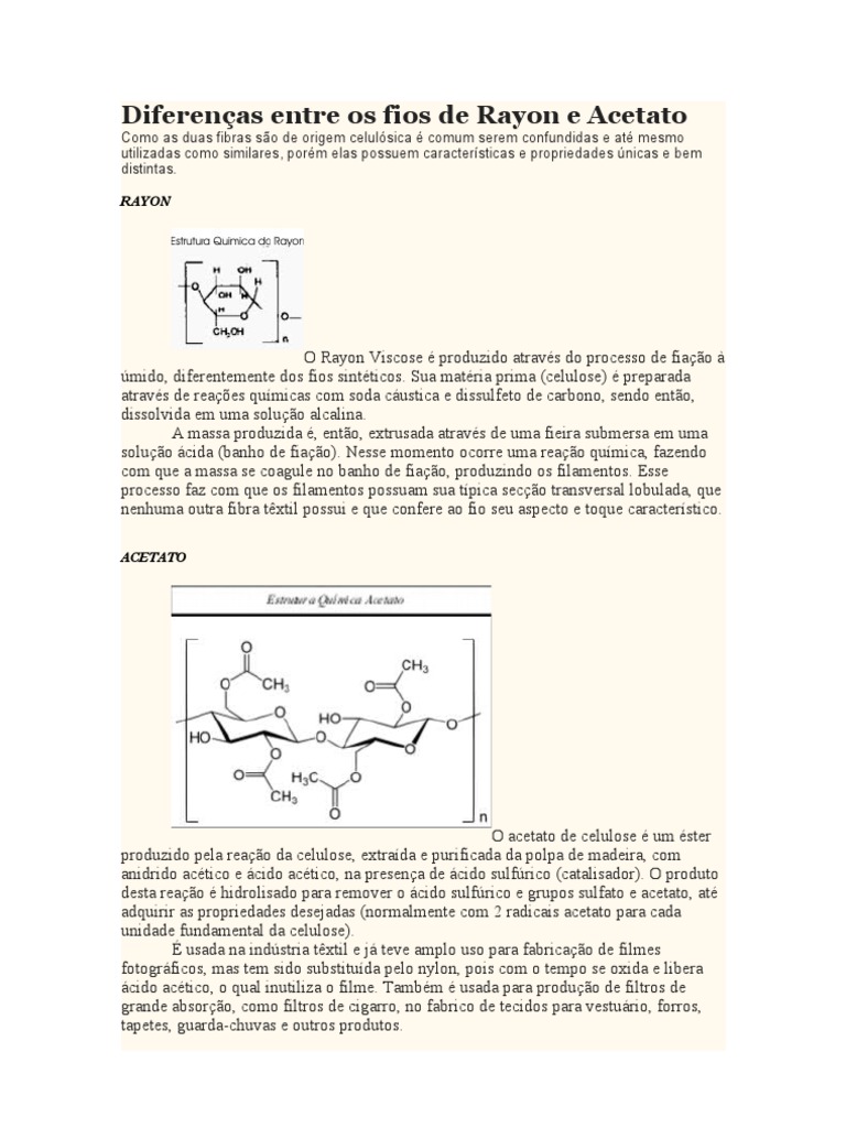 Diferenças Entre Os Fios de Rayon e Acetato | PDF | Celulose ...