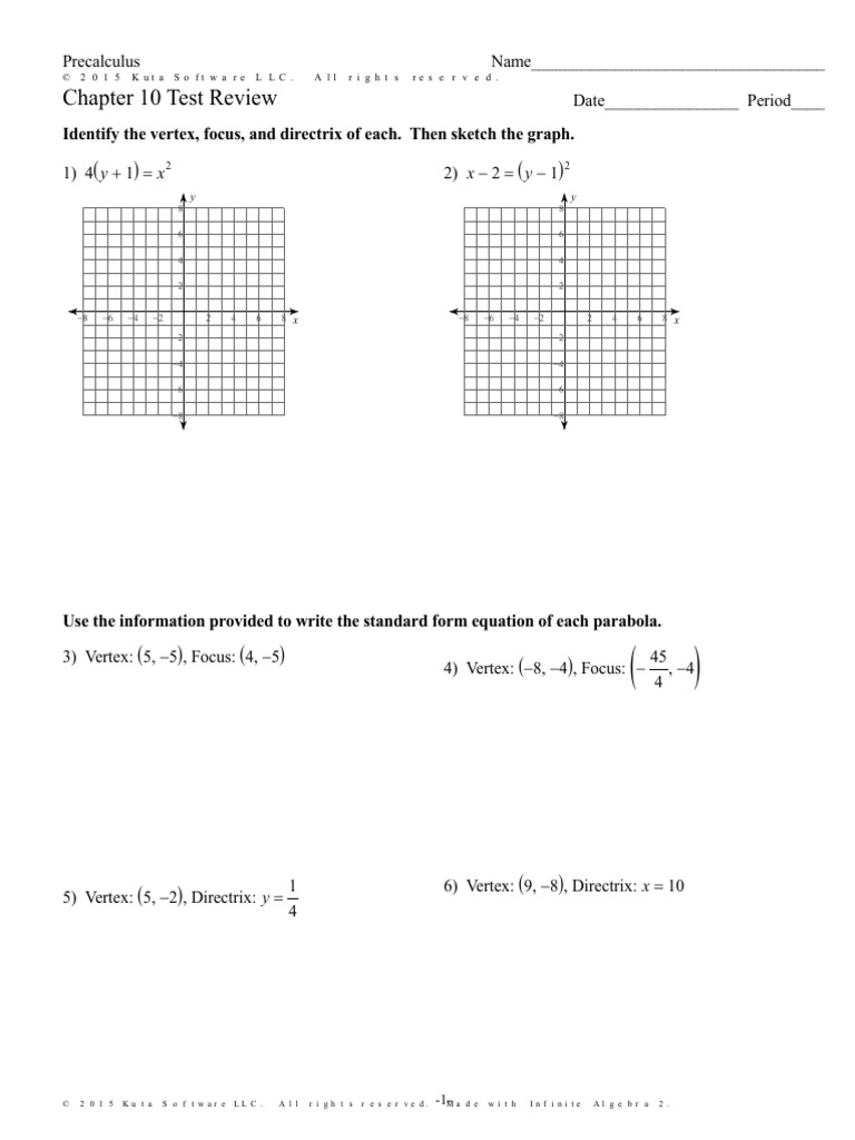 Conic Sections Test Review Worksheet | PDF | Vertex (Graph Theory ...