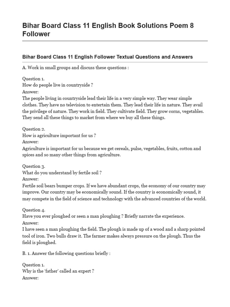 Class 11 Chapter 20 Solution English Poetry Bihar Board | PDF ...
