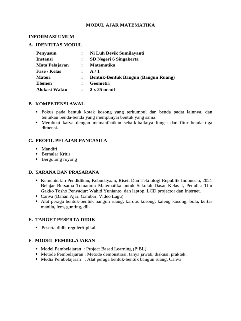 MODUL AJAR Siklus 2 | PDF