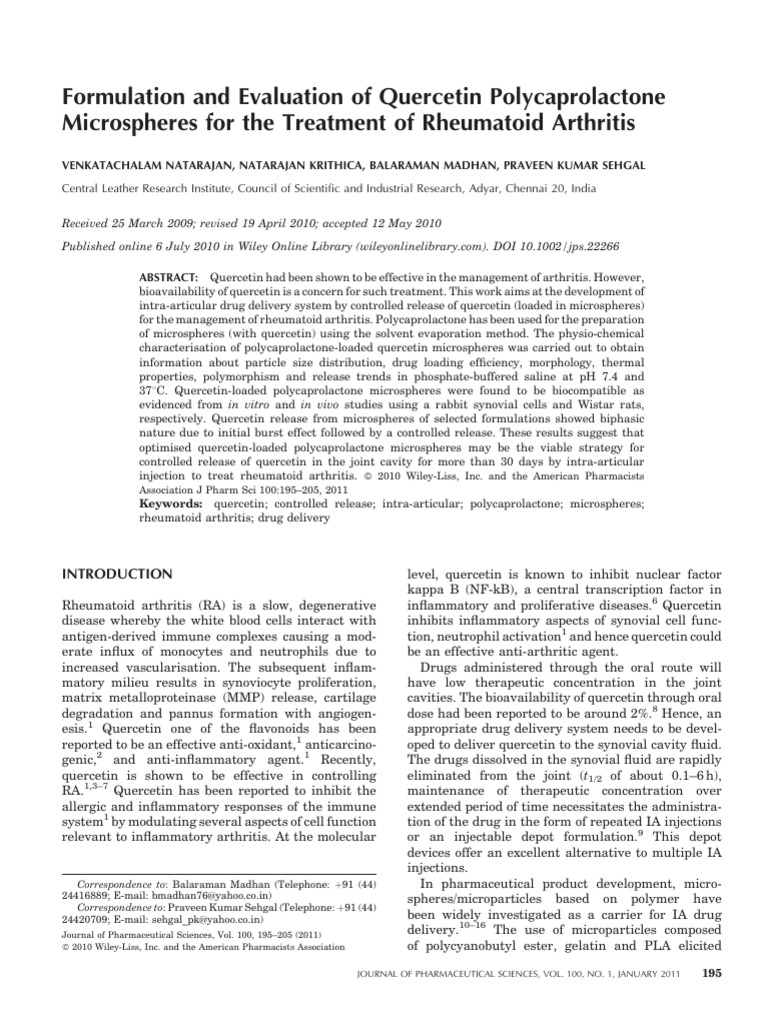 Natarajan 2011 Formulation And Evaluation Of Quercetin Polycaprolactone Pdf Differential