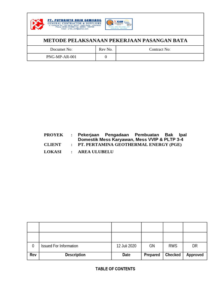 Metode Pemasangan Bata untuk Bak Ipal | PDF