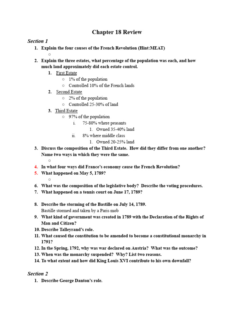 History Study Sheet - Chapter 18 | PDF | French Revolution | Maximilien ...