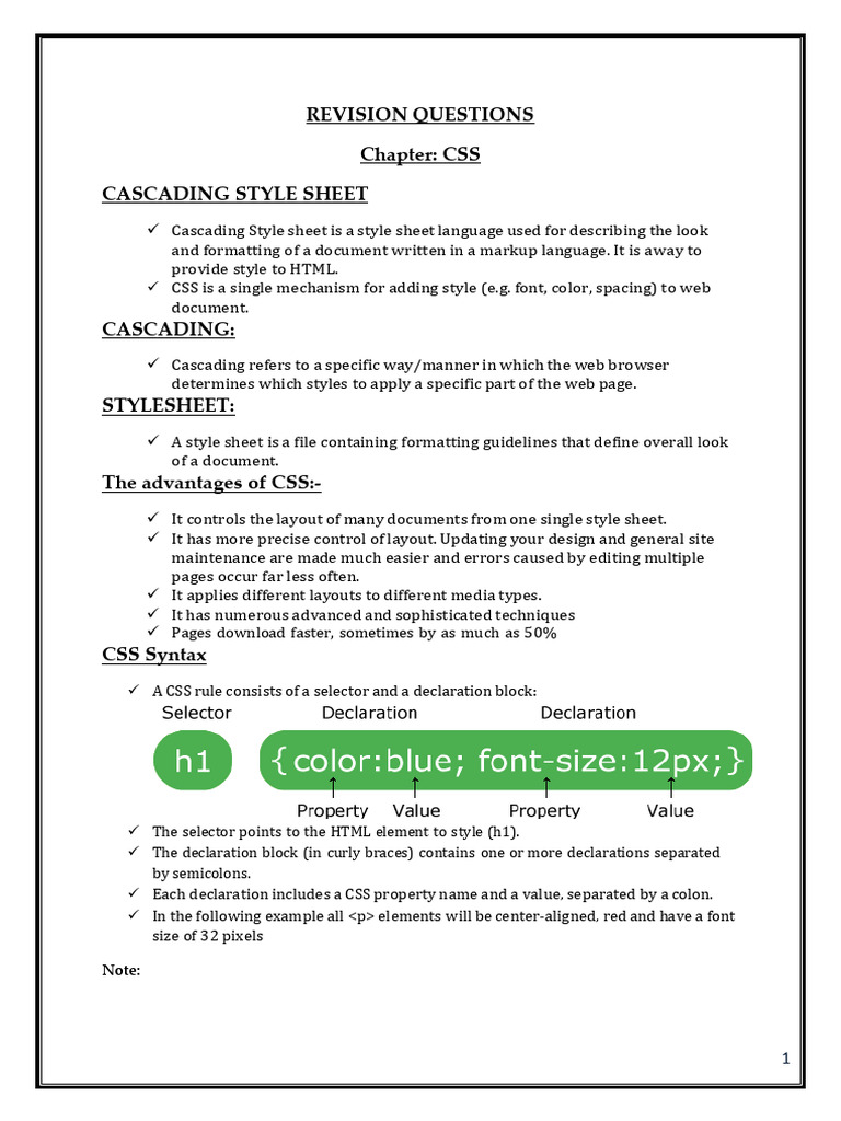 REVISION_QUESTIONS_CASCADING_STYLE_SHEET_1 (2) | PDF | Dynamic Html | Html REVISION_QUESTIONS_CASCADING_STYLE_SHEET_1 (2) | PDF | Dynamic Html | Html