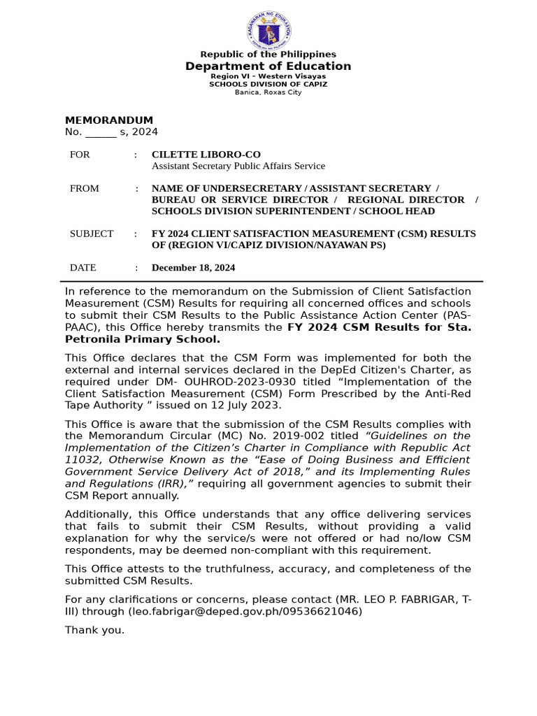 CSM MEMORANDUM | PDF