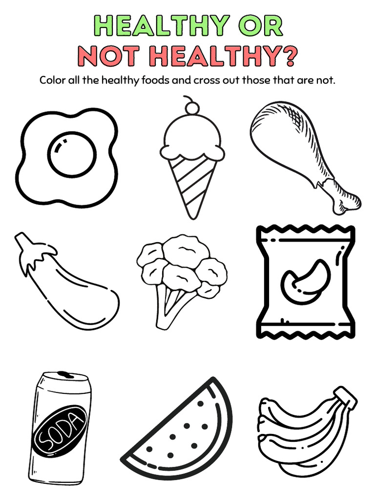 Healthy and Not Healthy Foods Worksheet For Preschool | PDF