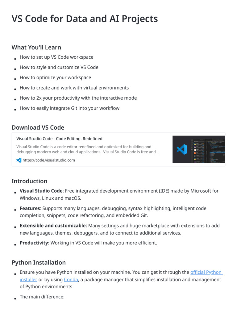 VS Code For Data and AI Projects-2024121408082794 | PDF | Computing Platforms | Software Engineering