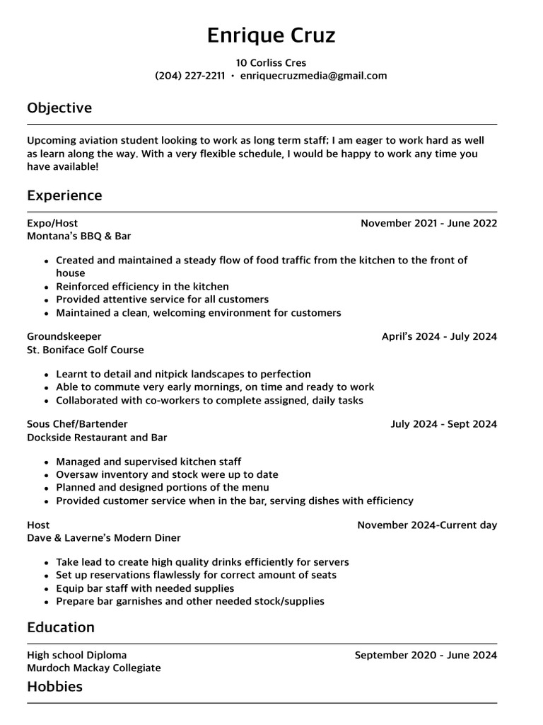 Resume For FOH | PDF