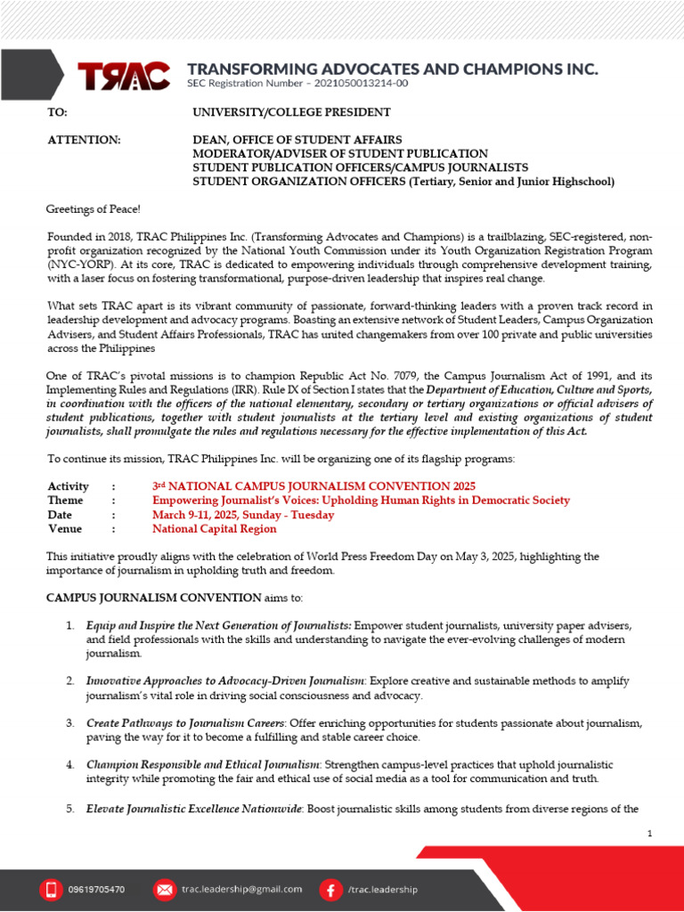 FINAL Invitation Letter - CampusJournalism2025 | PDF | Journalism ...