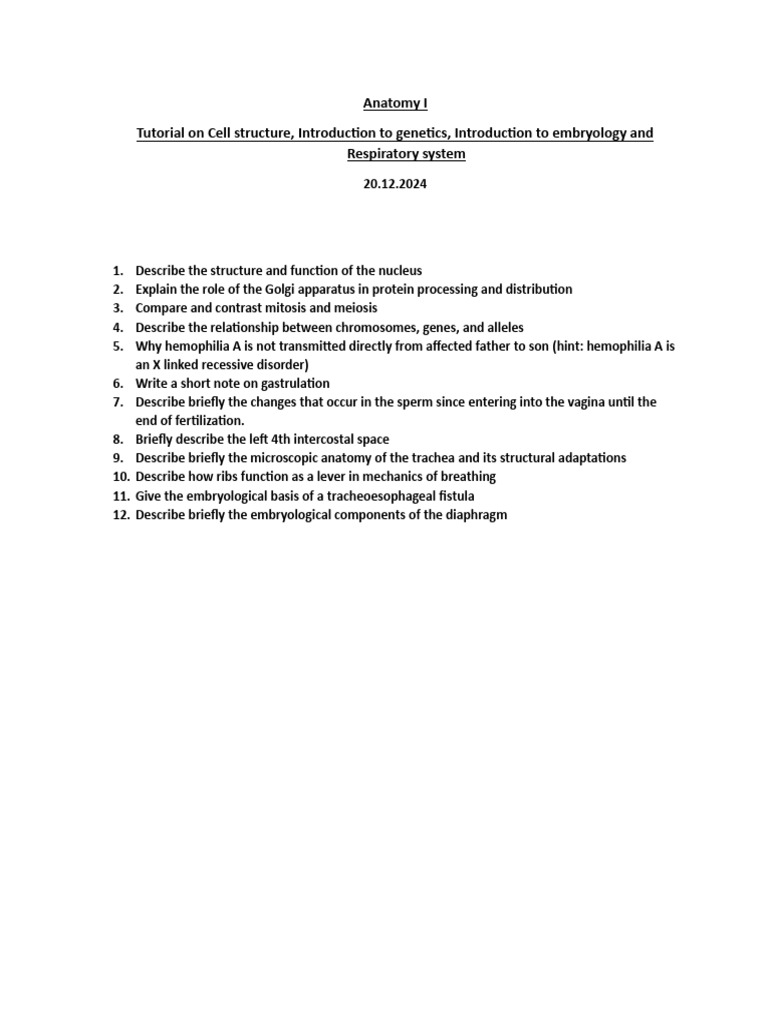 Anatomy Tutorial Questions | PDF