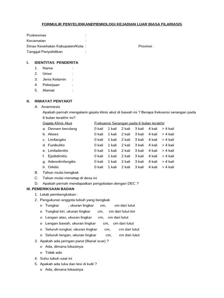 Form Pe KLB Filariasis | PDF