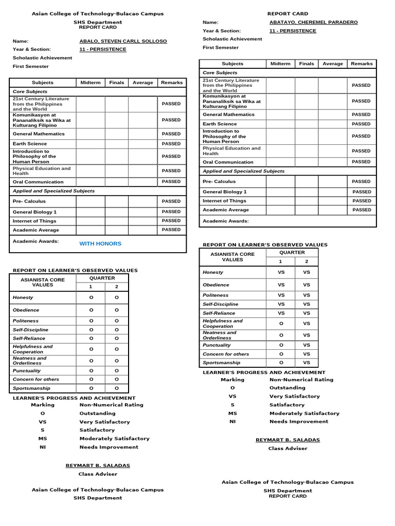 REPORT-CARD-STEM stem 11 | PDF | Science