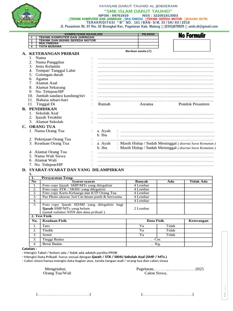 Formulir PPDB 2023 | PDF