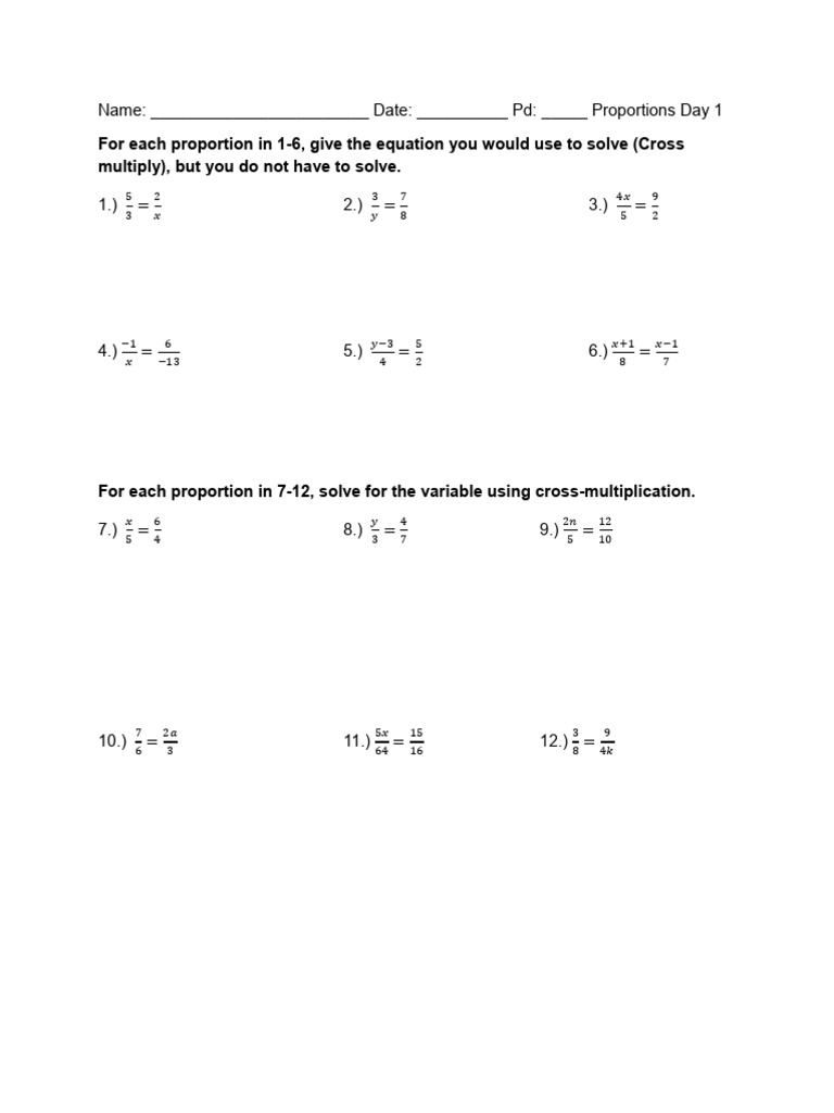 Proportions Practice Worksheet | PDF