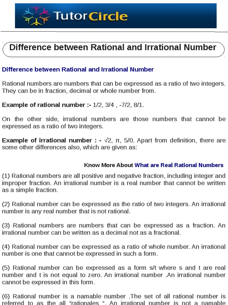 Difference Between Rational and Irrational Number | PDF | Teaching ...