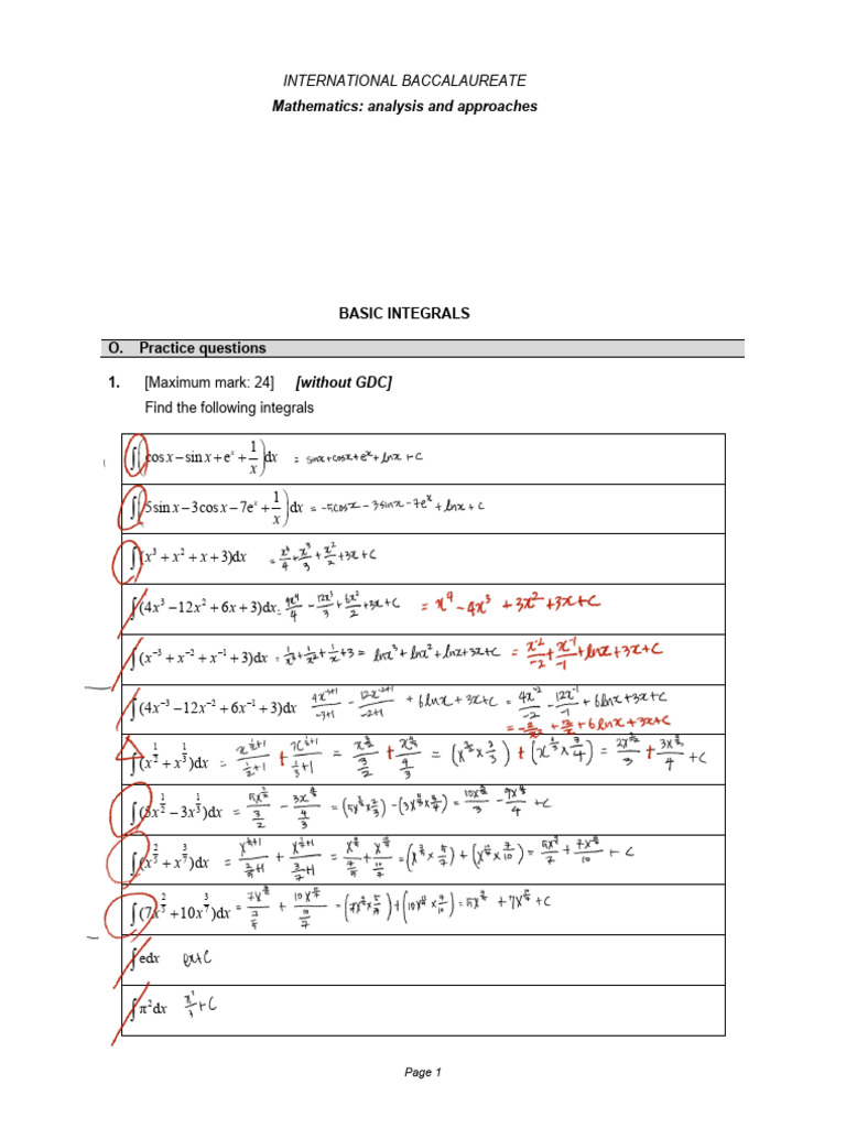 Indefinite Integrals Practice Exercises | PDF | Mathematical Analysis | Analysis