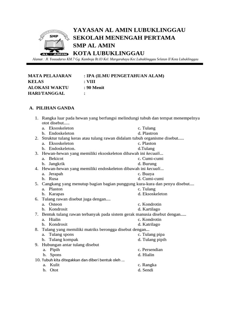 Soal ipa Kelas VIII semester 1 20232024 | PDF