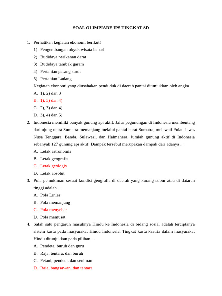 Soal Olimpiade Ips Tingkat SD | PDF
