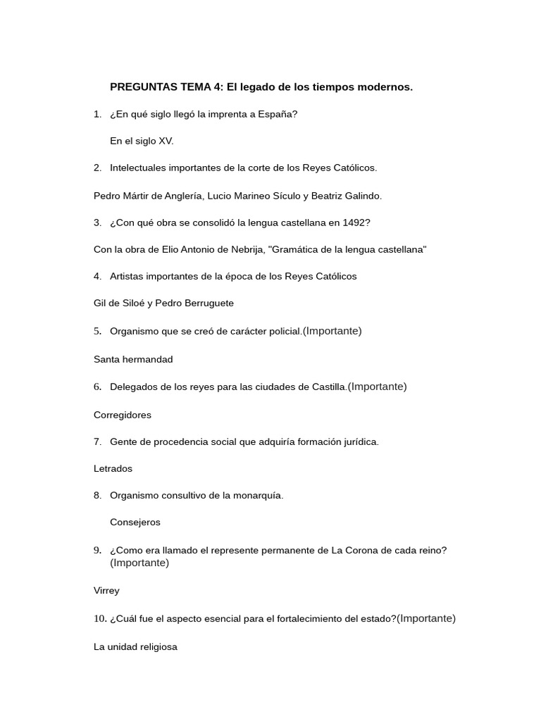 Preguntas cortas tema 4 | PDF | Casa de los Habsburgo | Cristobal colon