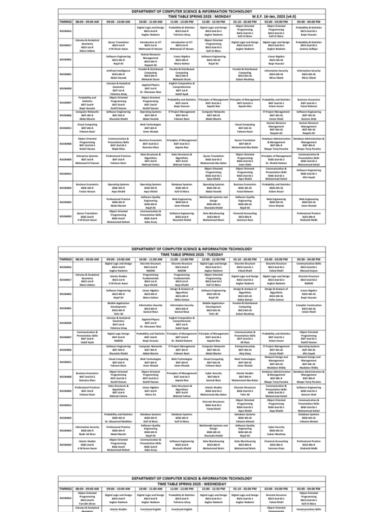 IT Time Table Spring 25 - 4.0 | PDF | Computing | Information Technology