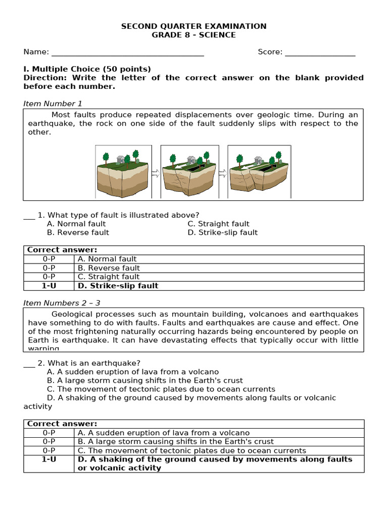 Grade 8 Science: Earthquake Faults Exam | PDF | Earthquakes | Fault ...