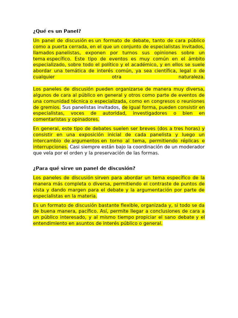 Panel de Discusión: Definición y Función | PDF