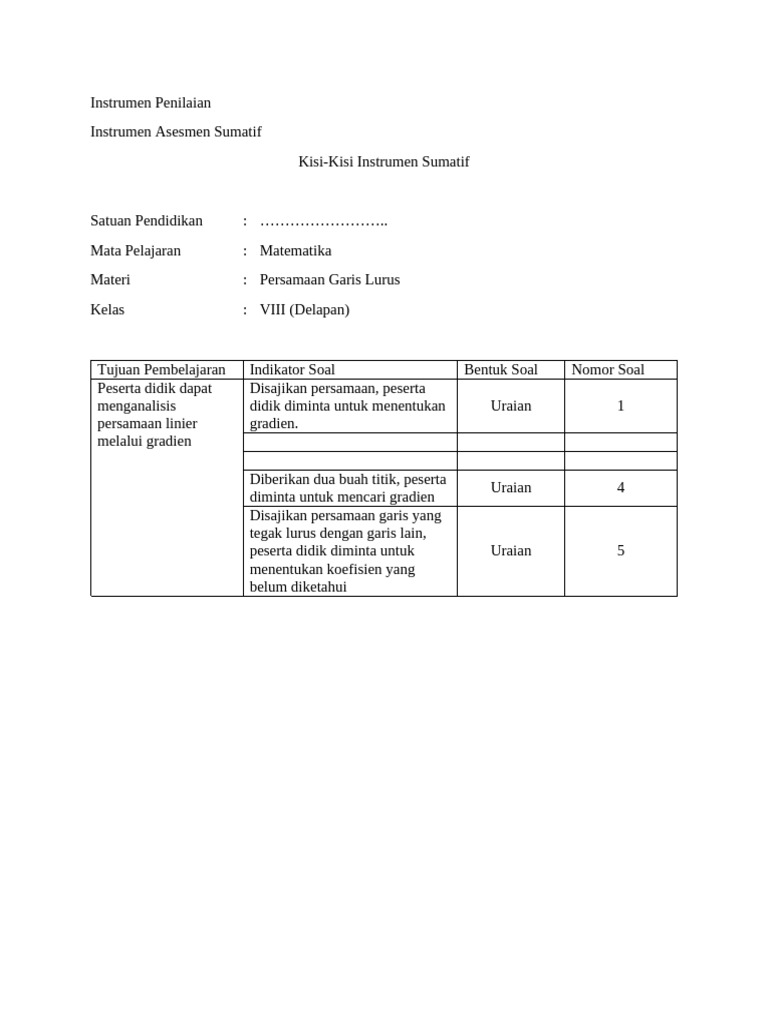 Instrumen Penilaian Sumatif | PDF