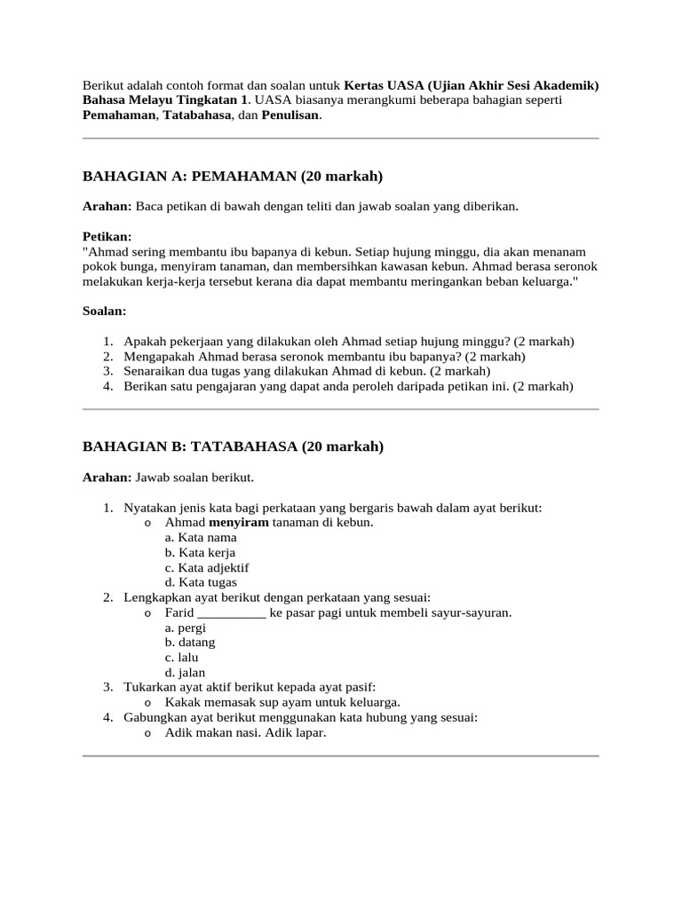 contoh format dan soalan untuk Kertas UASA | PDF