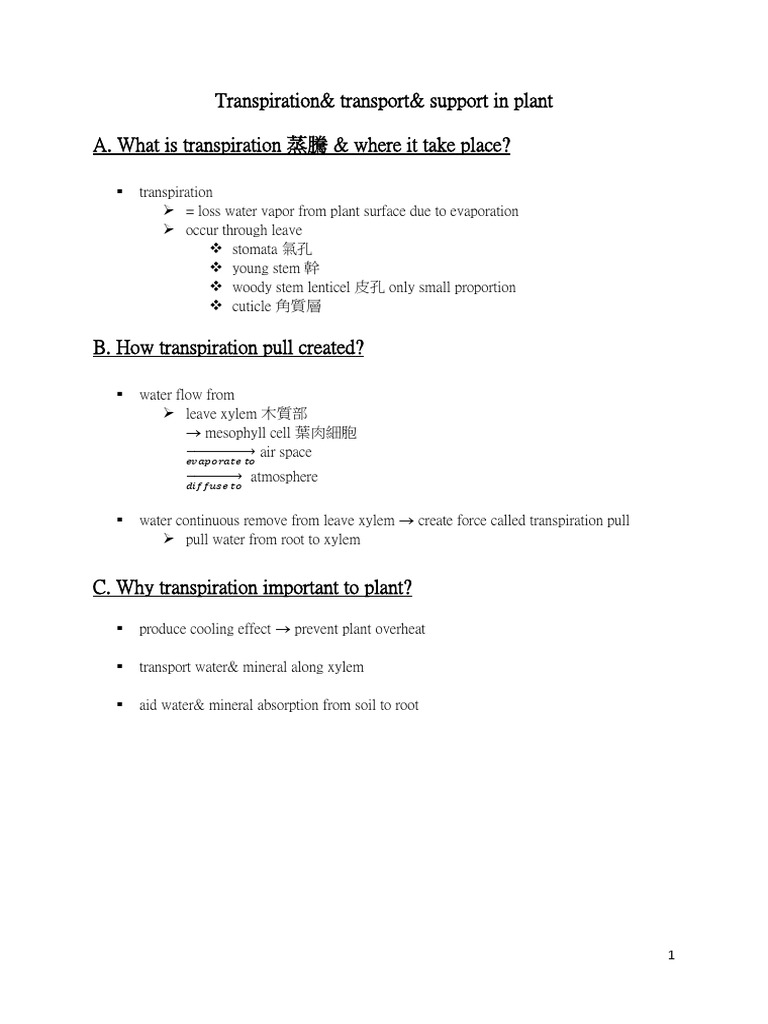 11.Transpiration& Transport& Support in Plant | PDF | Stoma | Physiology