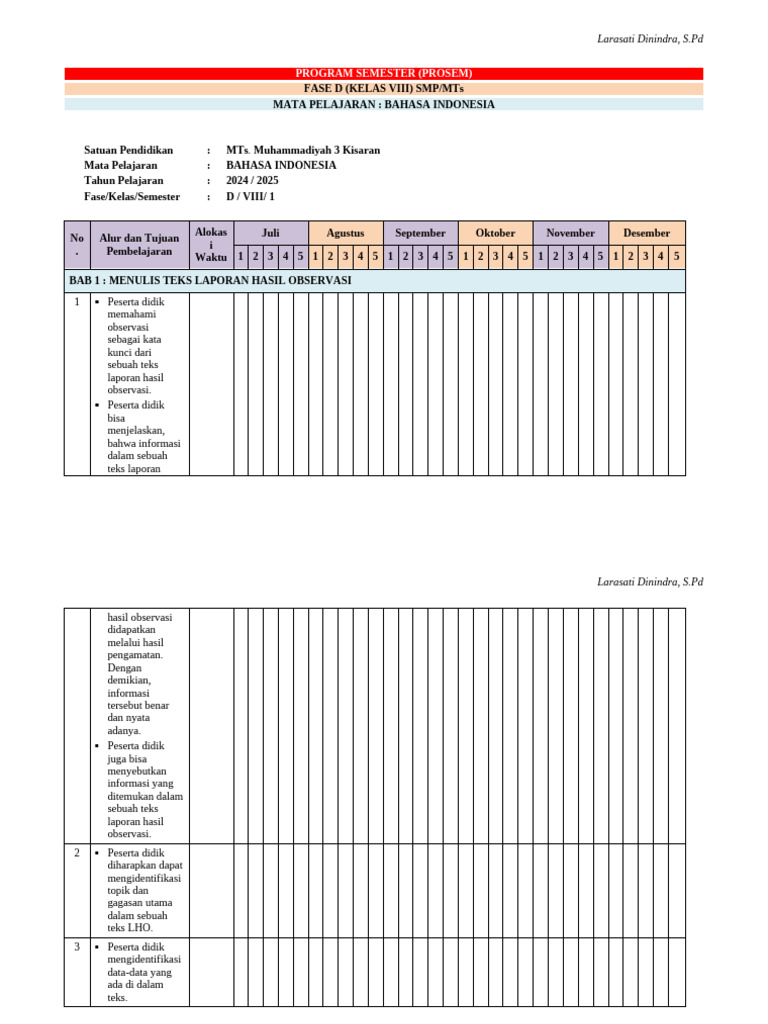 Prosem Kelas 8 | PDF