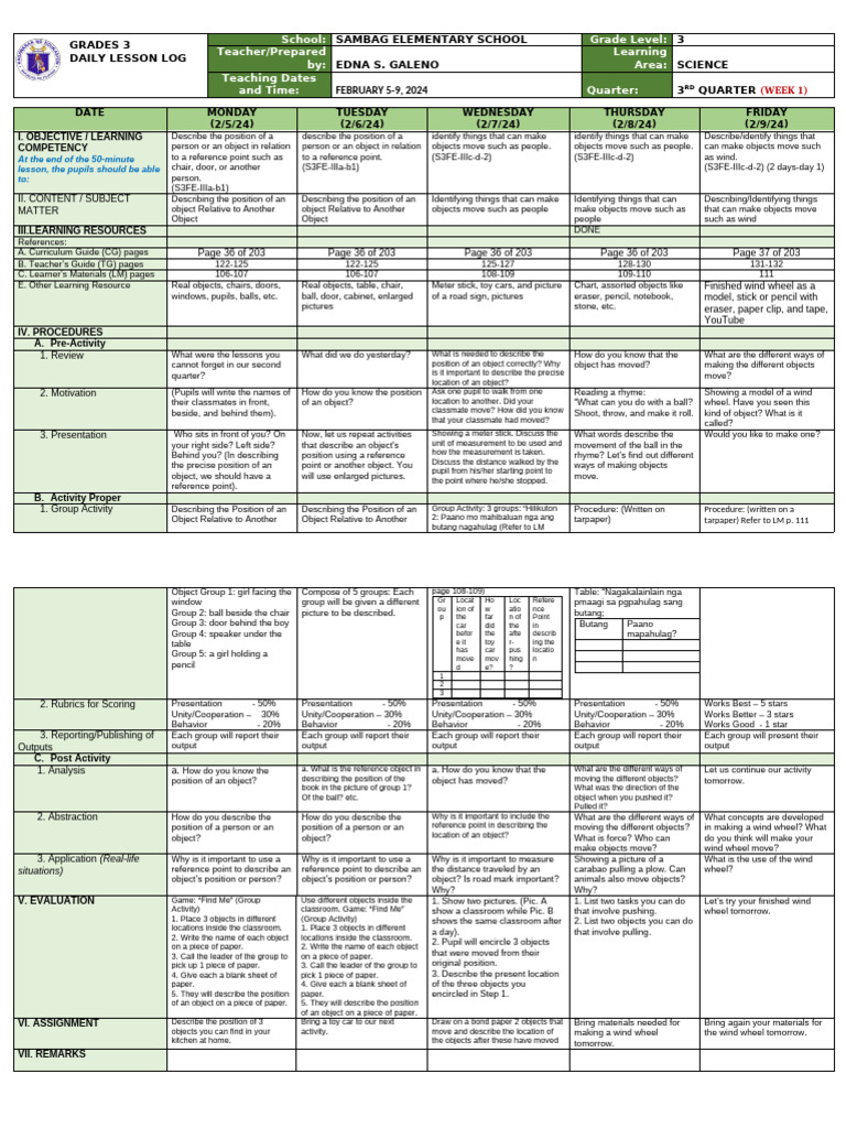 Q2-W1a-SCI.3 DLL 2023-2024 | PDF | Learning | Behavior Modification
