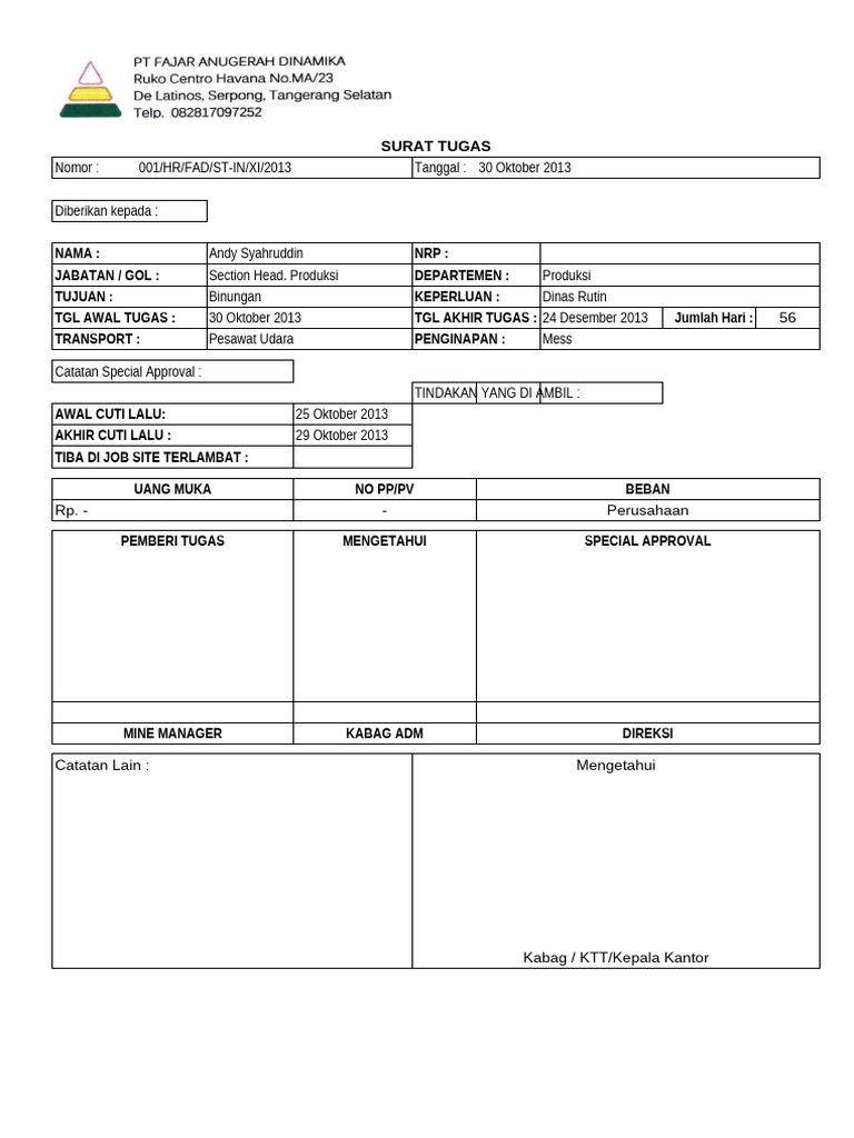 Surat Tugas in Out | PDF