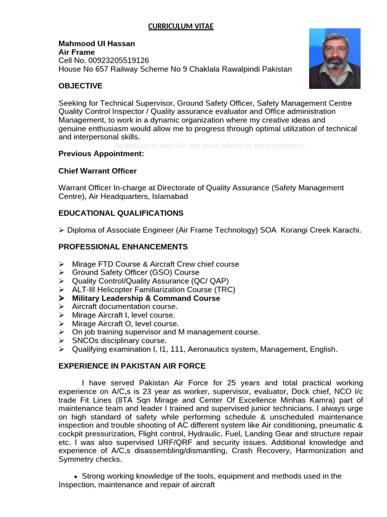 Curriculum Vitae Mehmood | PDF | Aviation