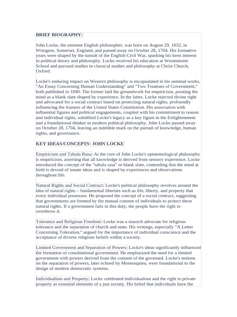 BRIEF BIOGRAPHY | PDF | John Locke | Empiricism