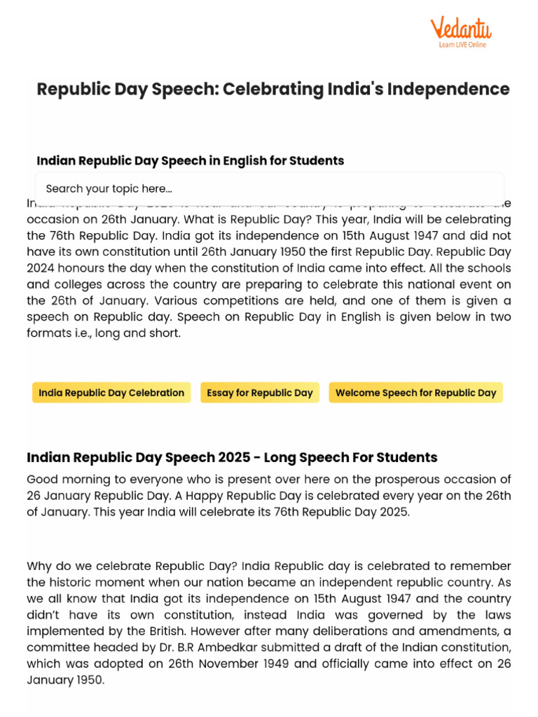 Republic Day Speech - Celebrating India's Independence | PDF