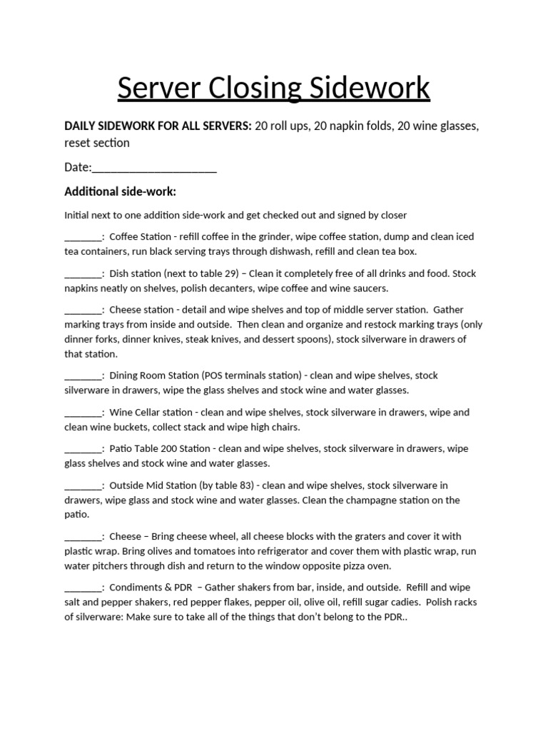Essential Server Closing Checklist | PDF