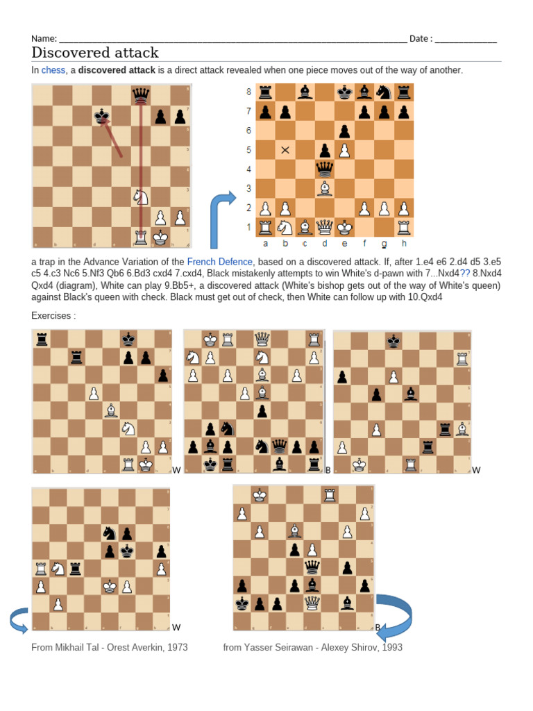 Chess - Discovered Attack (With Exercises) | PDF