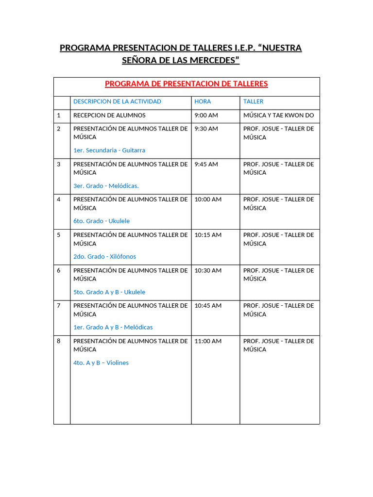 Programa de Talleres 2024 | PDF