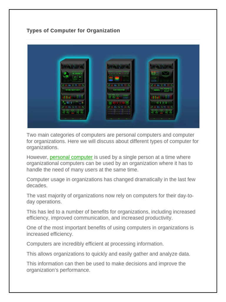 Types of Computer For Organization | PDF | Computer Data Storage | Personal Computers