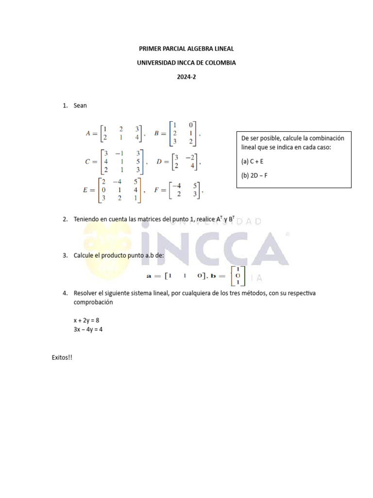 Primer Parcial Algebra Lineal-01 | PDF