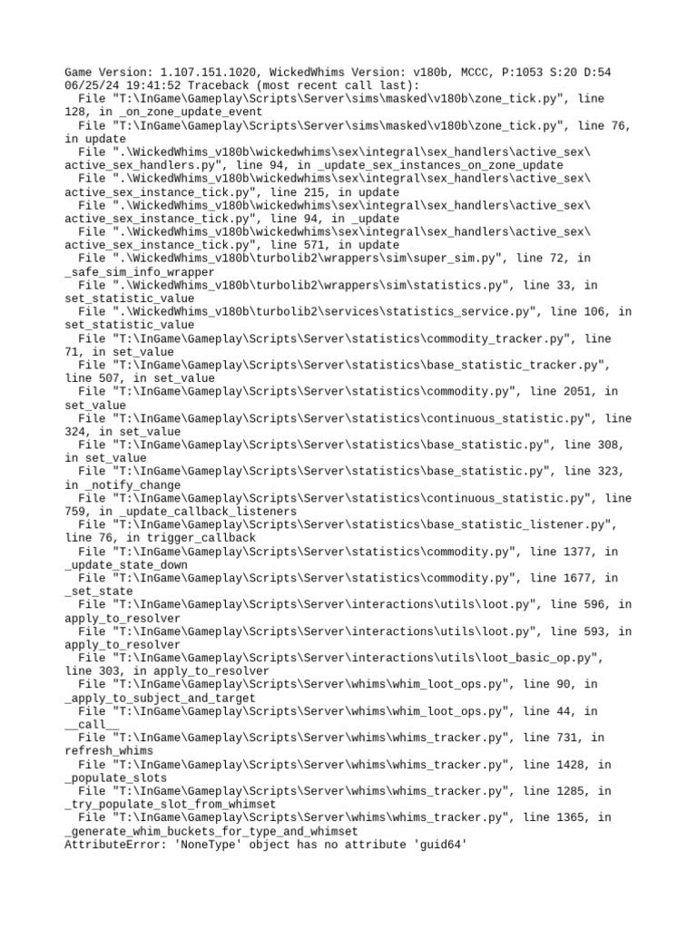 WickedWhims v180b Exception | PDF | Software | Computing