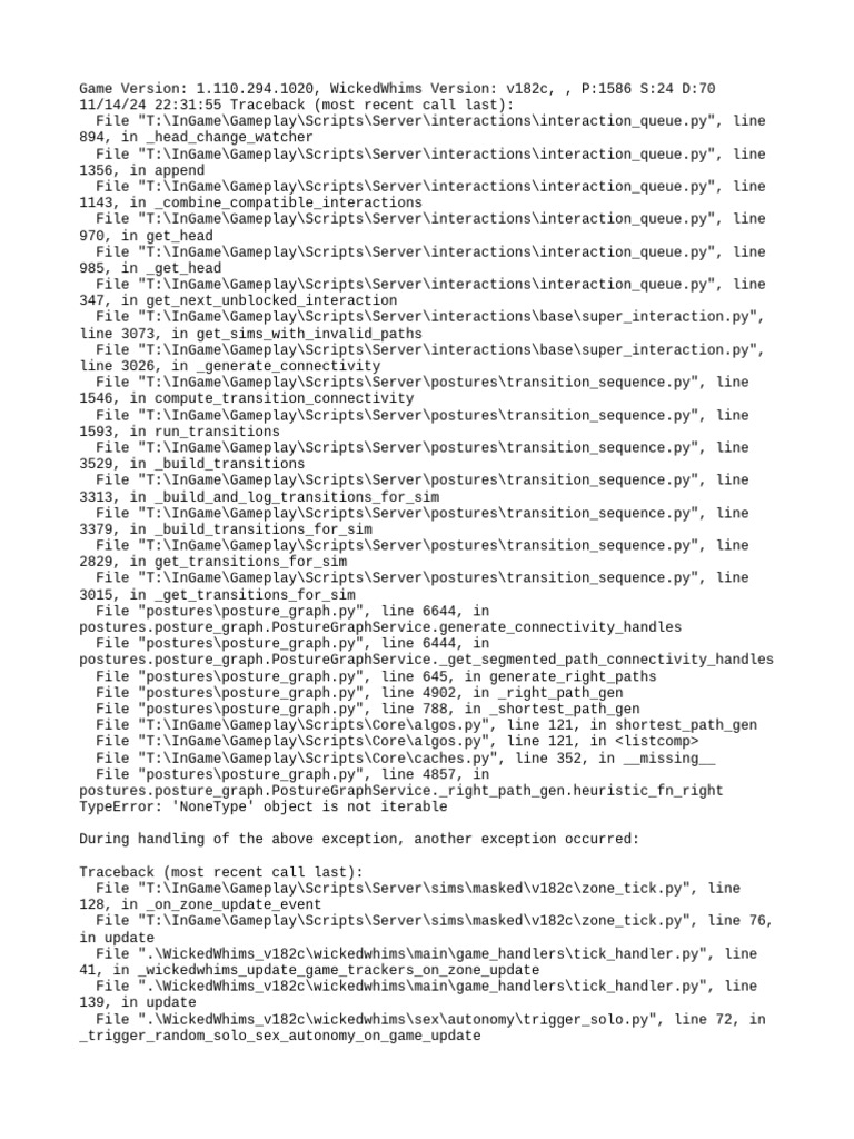 WickedWhims v182c Exception | PDF | Computing | Software