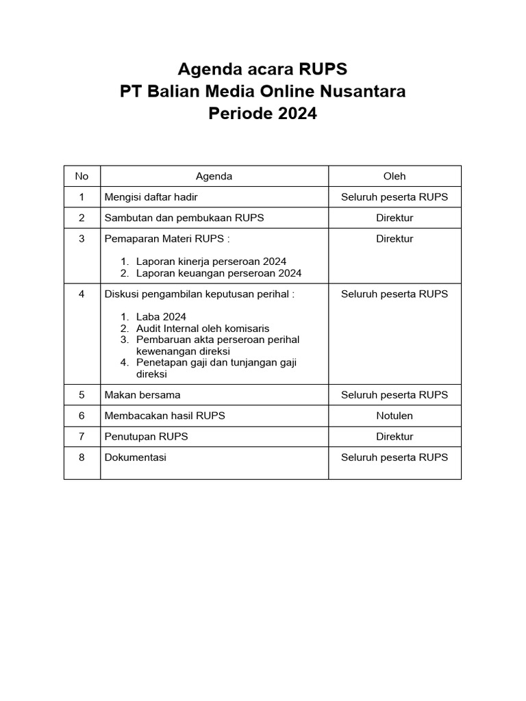 Agenda Acara RUPS - Google Dokumen | PDF