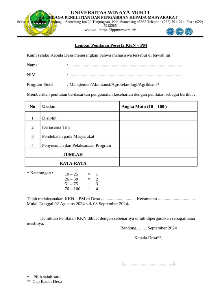 Lembar Penilaian Peserta KKN | PDF