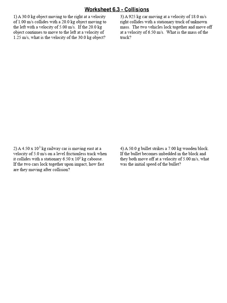 Worksheet - 3 - Collisions Part 1-1 | PDF